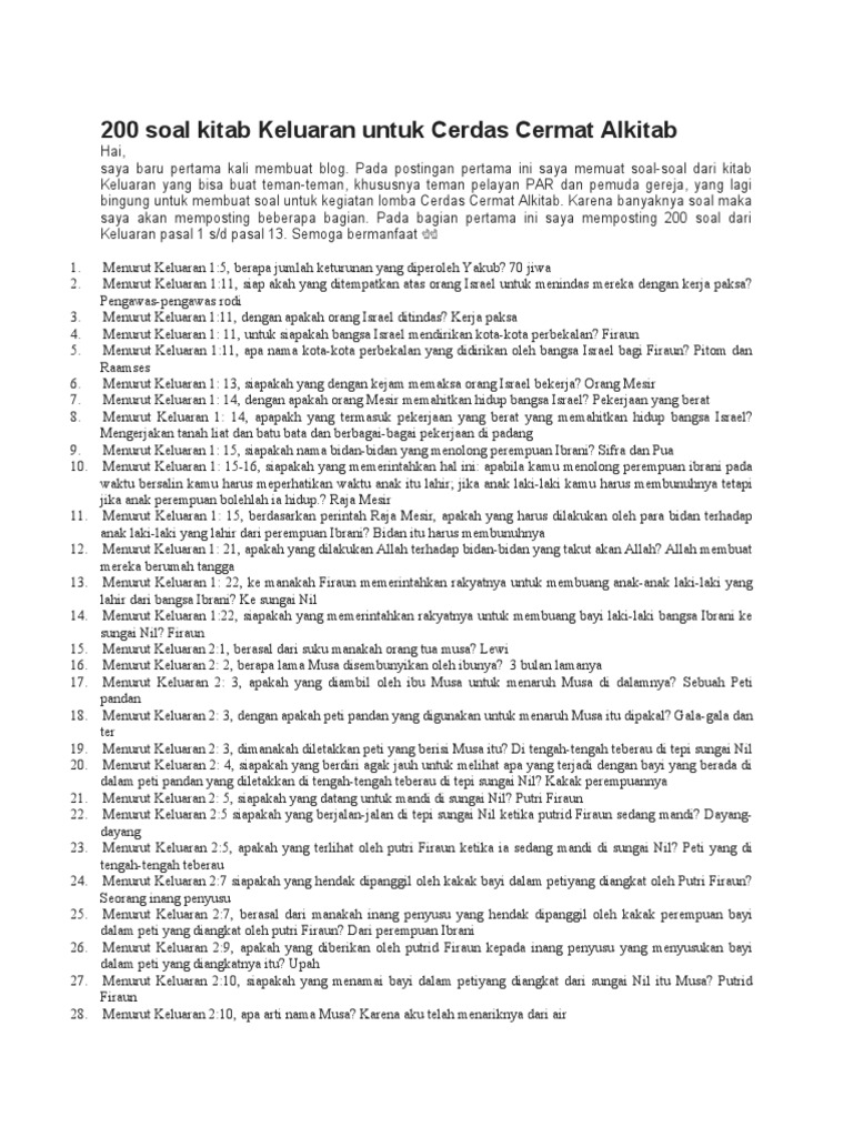 200 Soal Kitab Keluaran Untuk Cerdas Cermat Alkitab | PDF