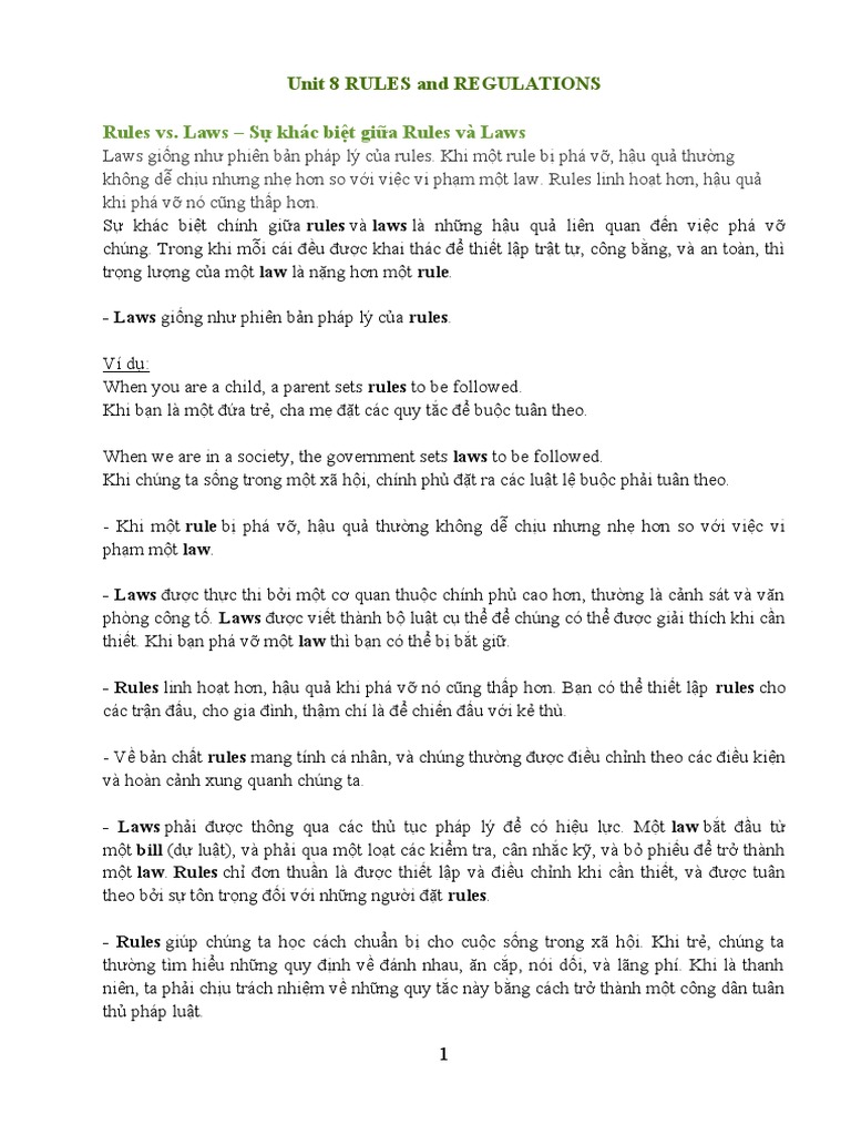 Unit 8 RULES and REGULATIONS | PDF