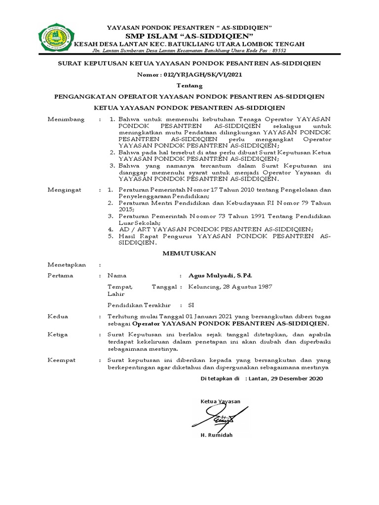 Contoh SK Yayasan | PDF