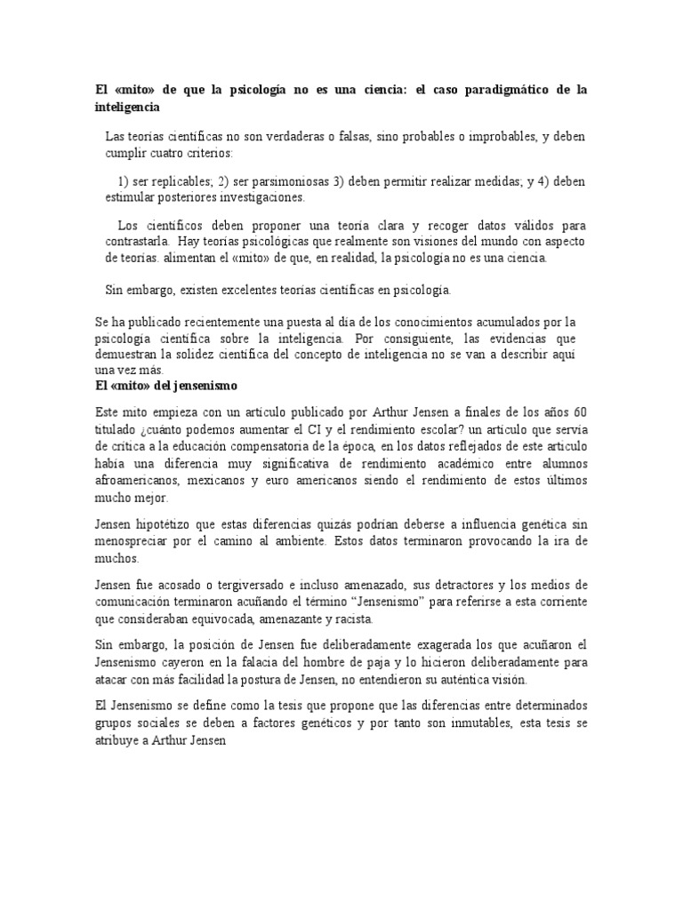 Psicología: Ciencia y Mito del Jensenismo | PDF