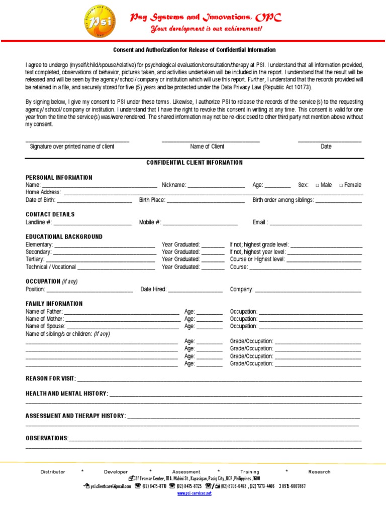 PSI Confidential Consent Form | PDF | Consent