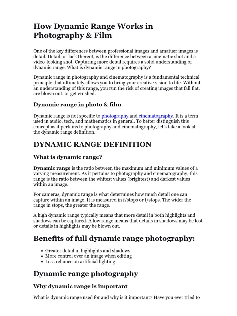 Understanding Dynamic Range in Photography | PDF | Exposure ...