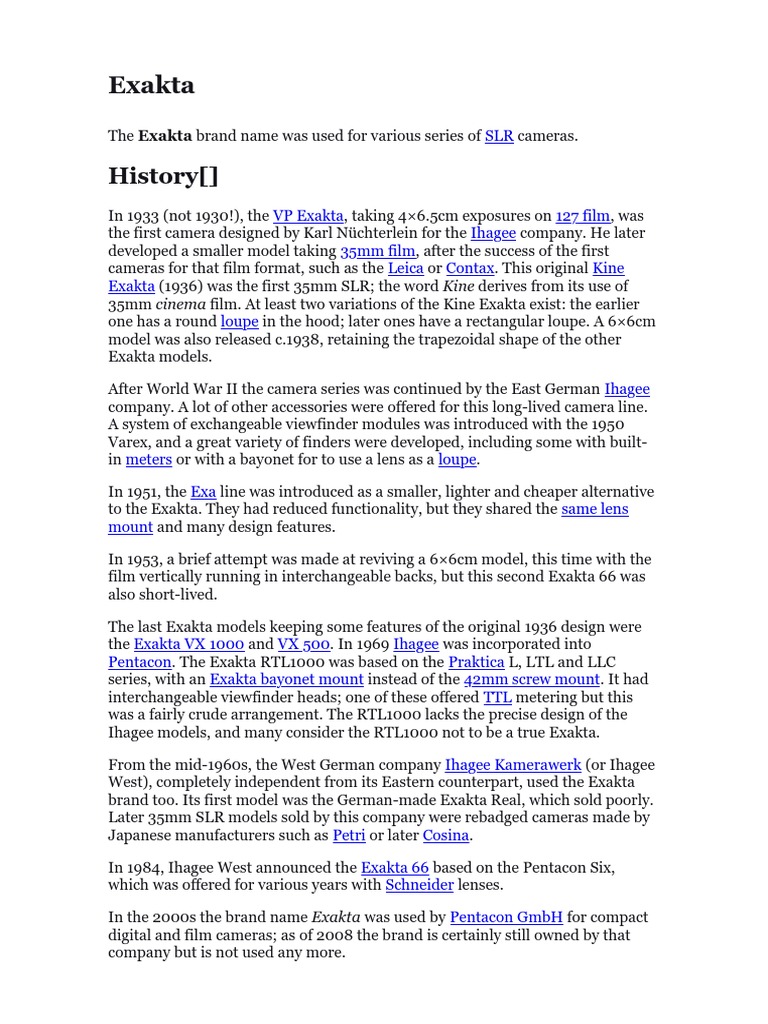 Exakta Camerapedia Fandom | PDF