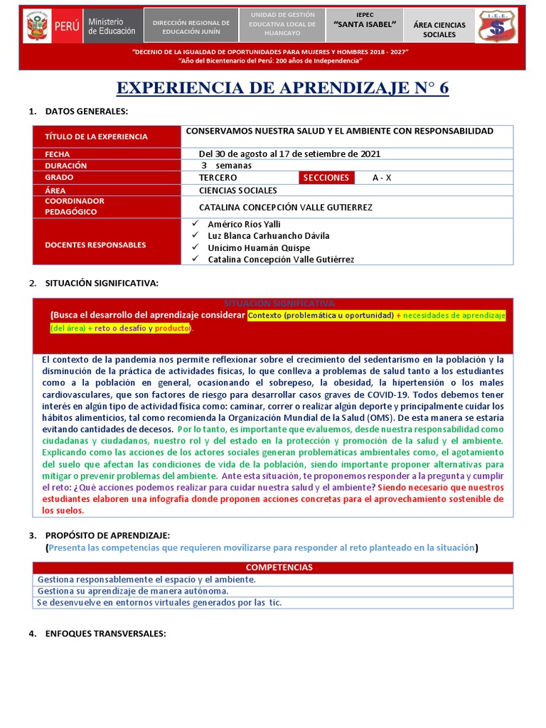 Experiencia de Aprendizaje - 06 | PDF