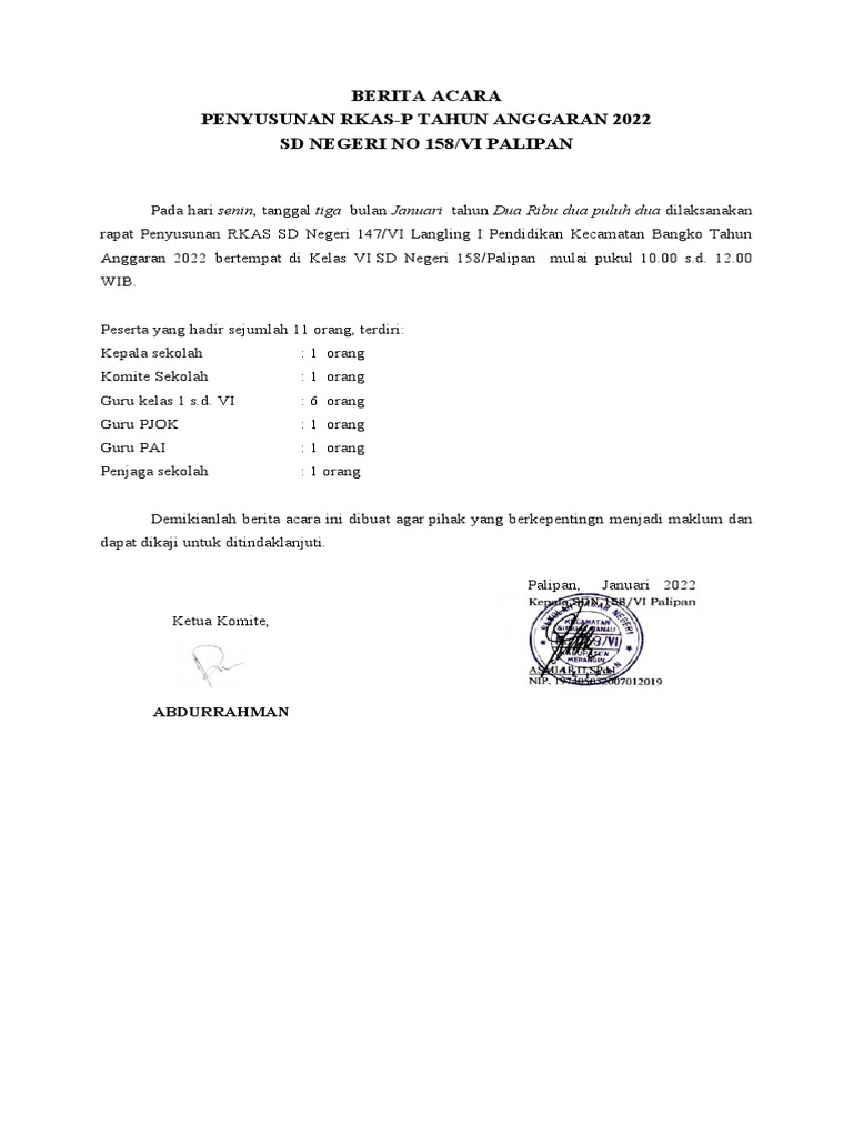 Berita Acara Rkas | PDF