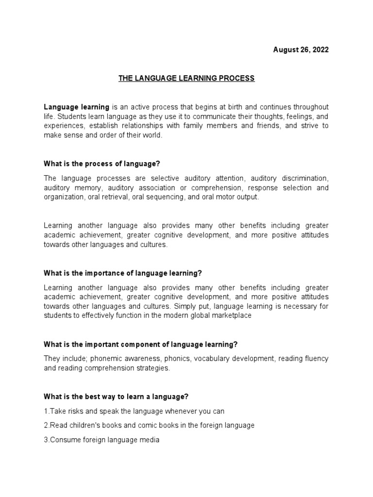 MC Eng 02 The Language Learning Process and Literacy | PDF | Literacy ...