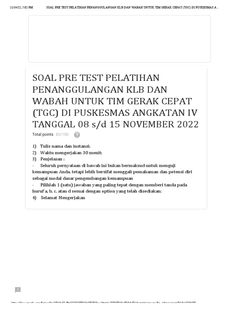Soal Pre Test Pelatihan Penanggulangan | PDF