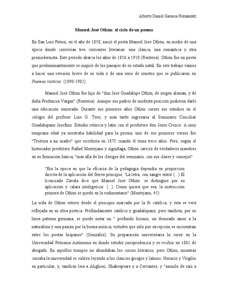 Biografía y poesía de Manuel José Othón | PDF | Poesía | Miguel De ...