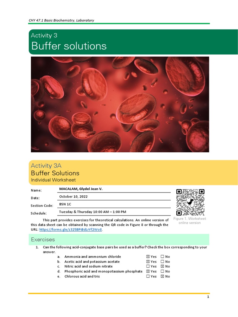 Individual Worksheet On Buffer - MACALAM | PDF | Buffer Solution | Acid