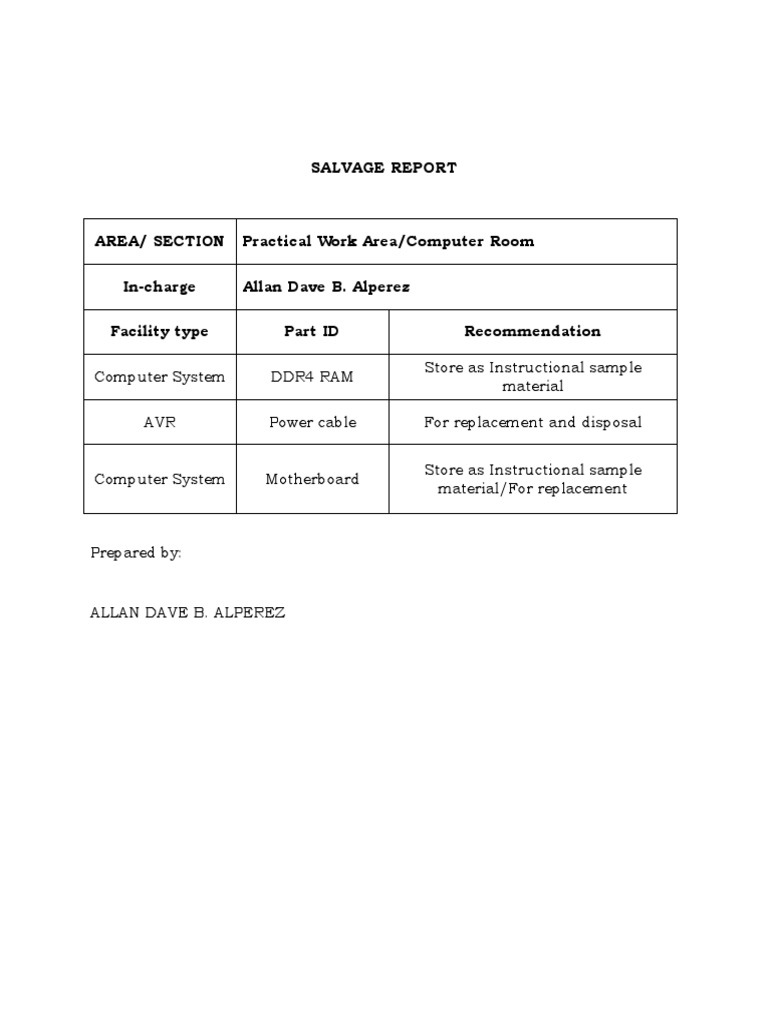 Salvage Report - Alperez | PDF