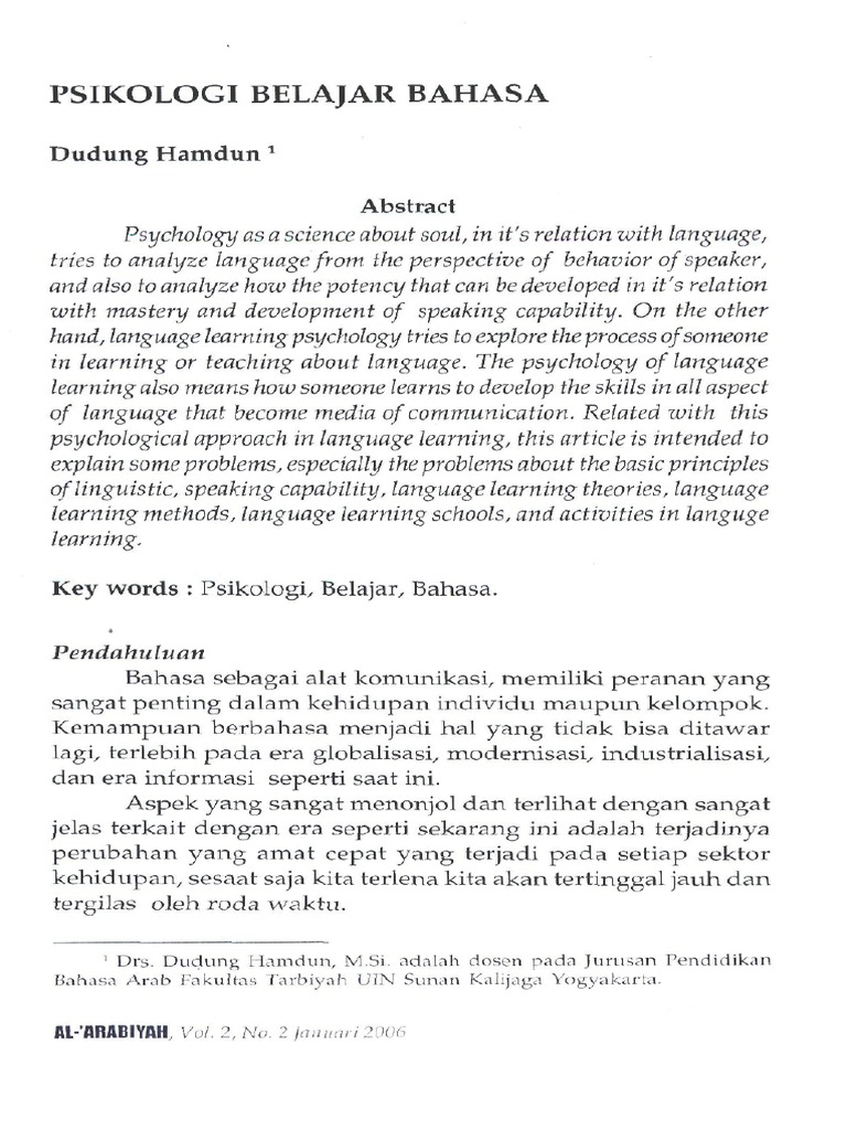 Dudung Hamdun Psikologi Belajar Bahasa | PDF