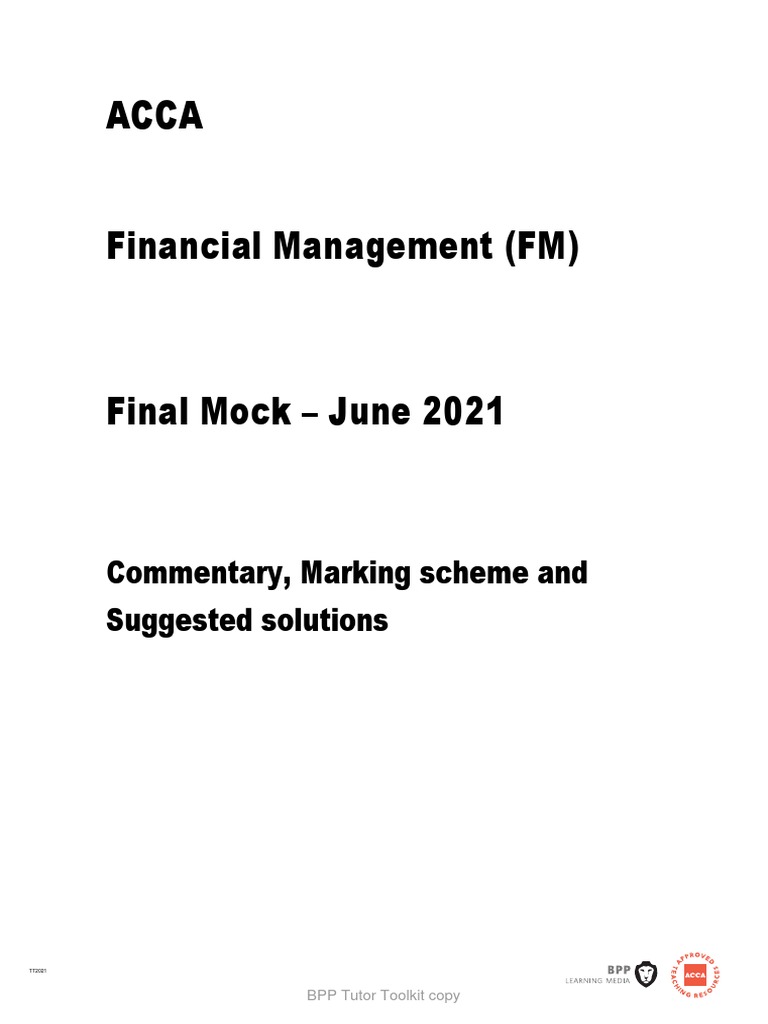 ACCA FM June 2021 Mock Exam Solutions | PDF | Cost Of Capital | Net ...