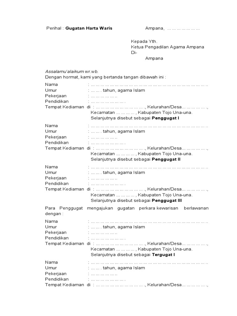 Format Gugatan Waris | PDF