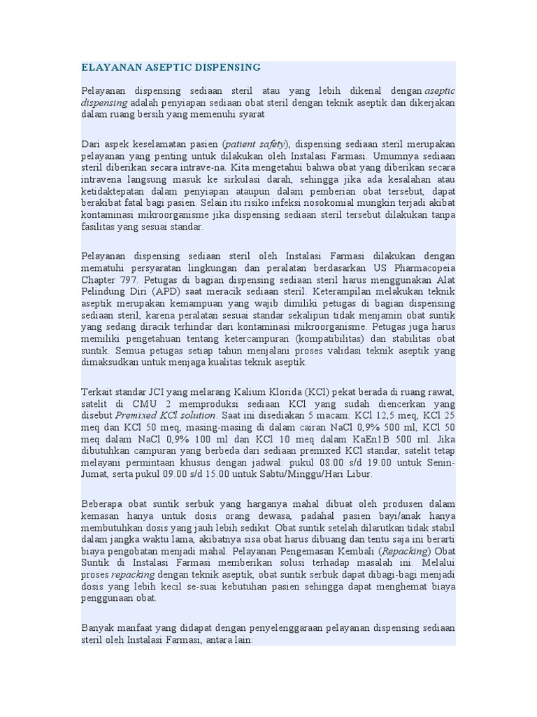 Pelayanan Aseptic Dispensing | PDF