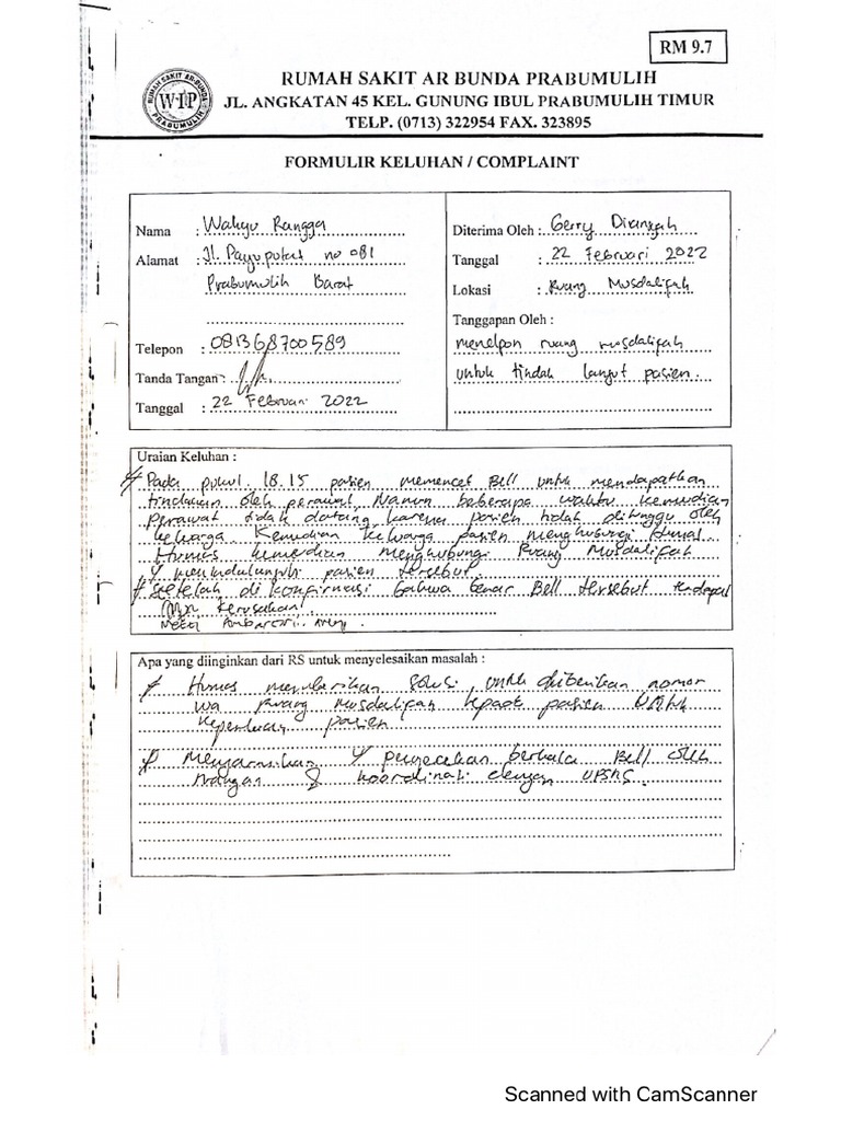 Formulir Keluhan | PDF