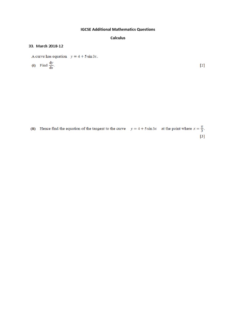 IGCSE Questions (Calculus) Worksheet 3 | PDF