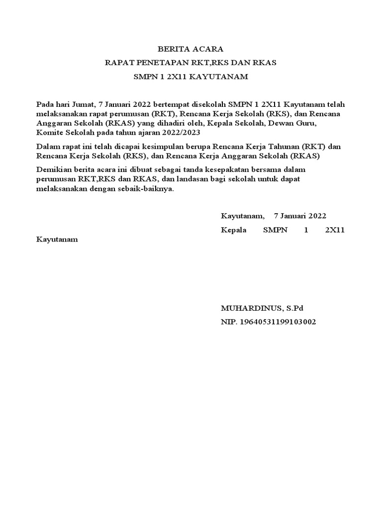 Berita Acara Penetapan RKT | PDF