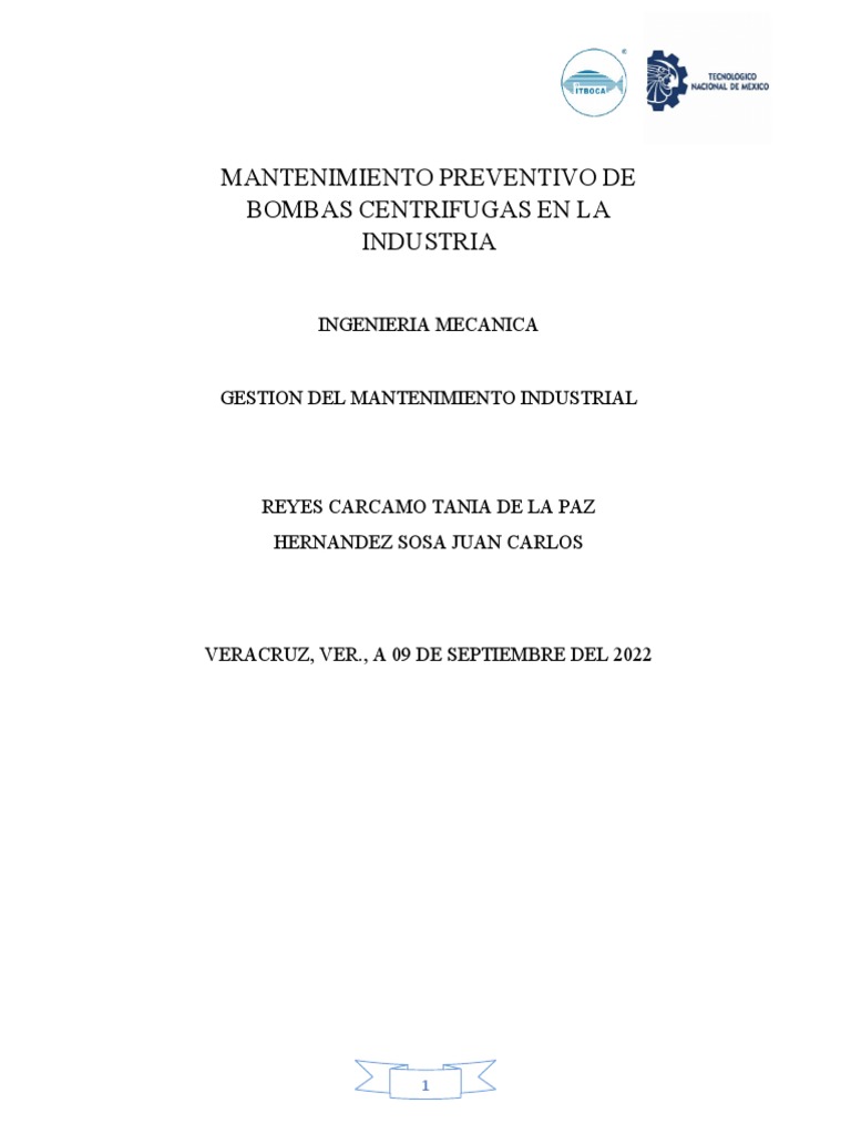Mantenimiento Preventivo en Bombas Centrigufas | PDF | Bomba | Rodamiento (Mecánico)