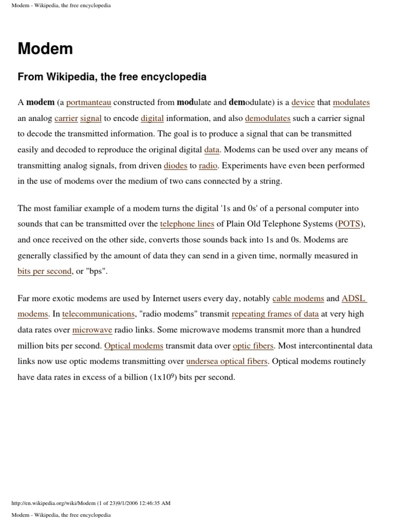 Modem - Wikipedia, The Free Encyclopedia | PDF | Modem | Internet Access