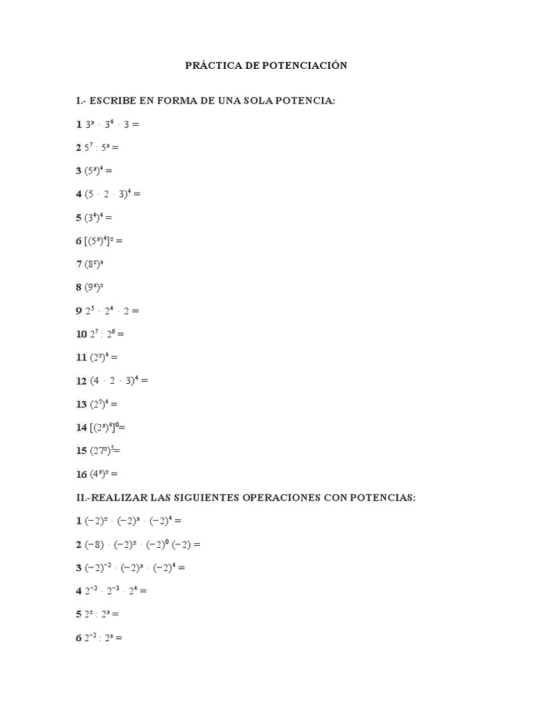 Práctica de Potenciación | PDF
