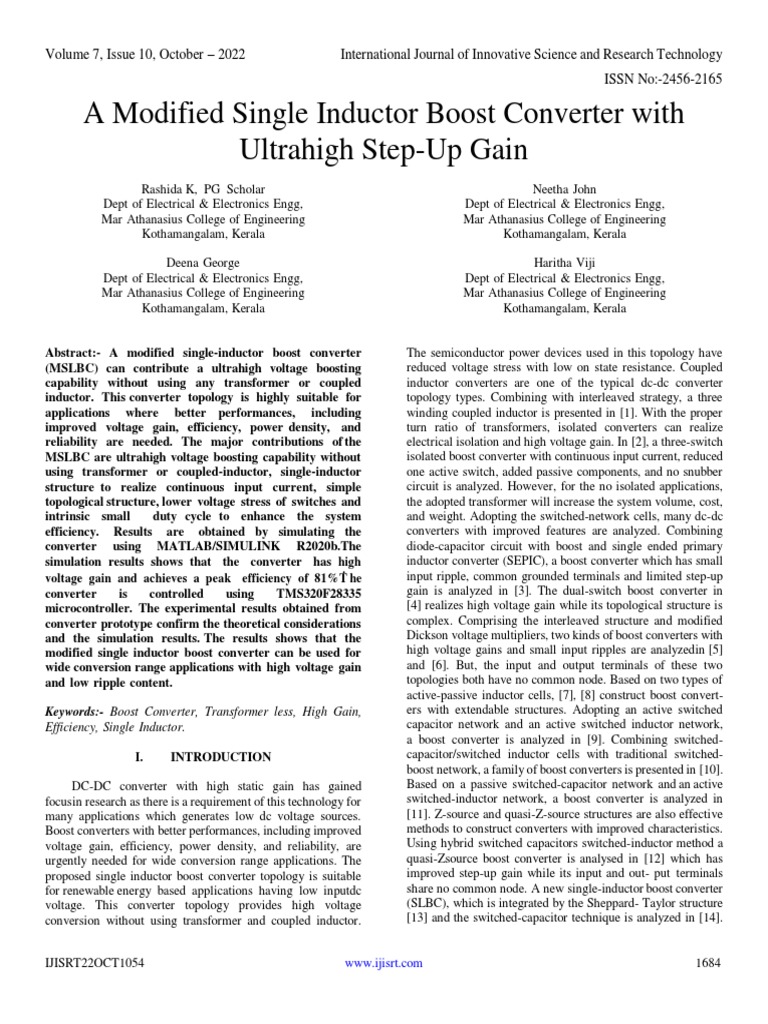 A Modified Single Inductor Boost Converter With Ultrahigh Step-Up Gain ...