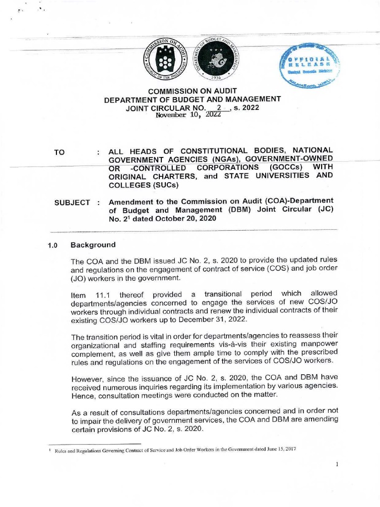 COA DBM JOINT CIRCULAR NO 2 s2022 DATED NOVEMBER 10 2022 | PDF | Legal ...
