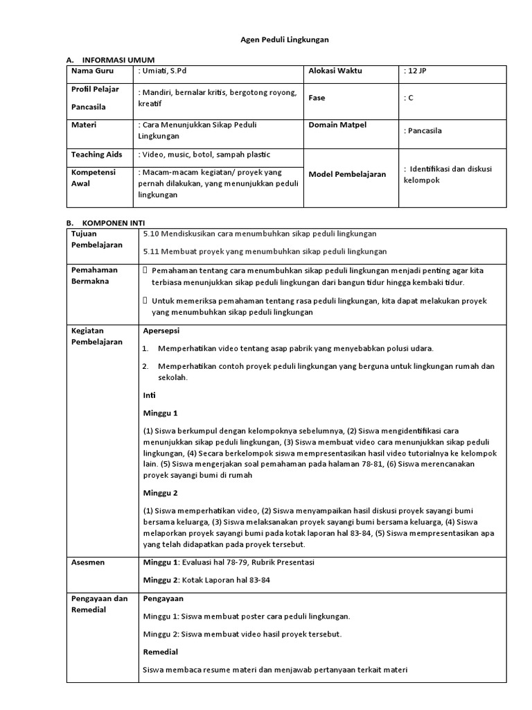 Modul Ajar 6 - PPKN - Agen Peduli Lingkungan | PDF