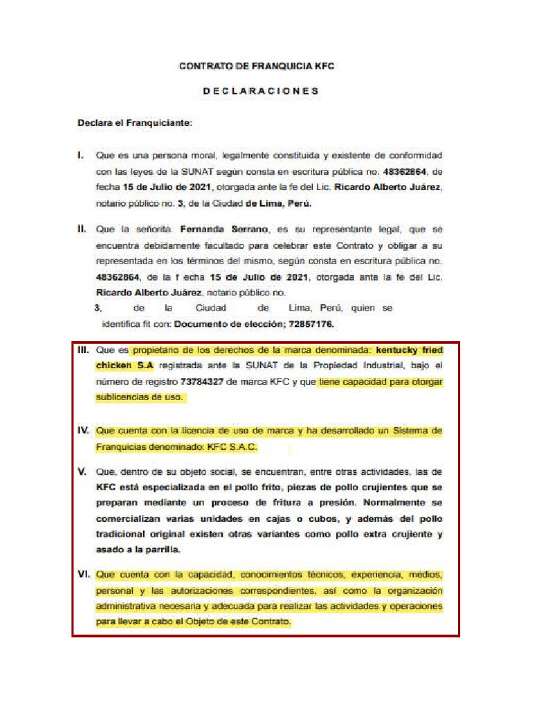 Contrato Franquicia KFC | PDF Contrato Franquicia KFC | PDF