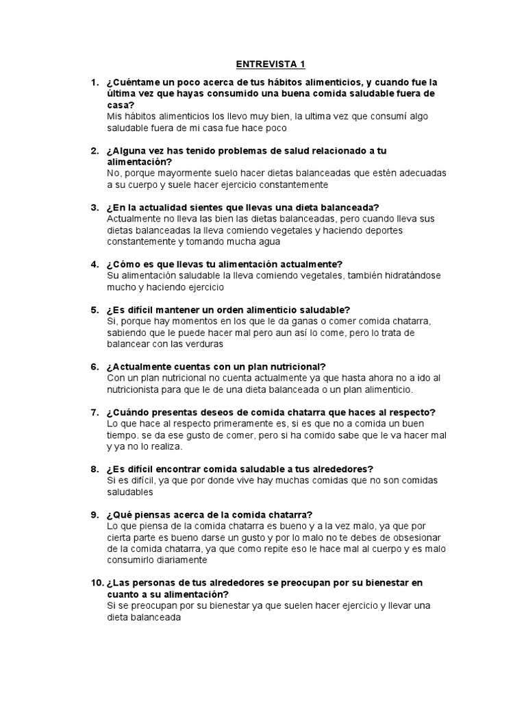 ENTREVISTAS | PDF | Alimentos | Dieta