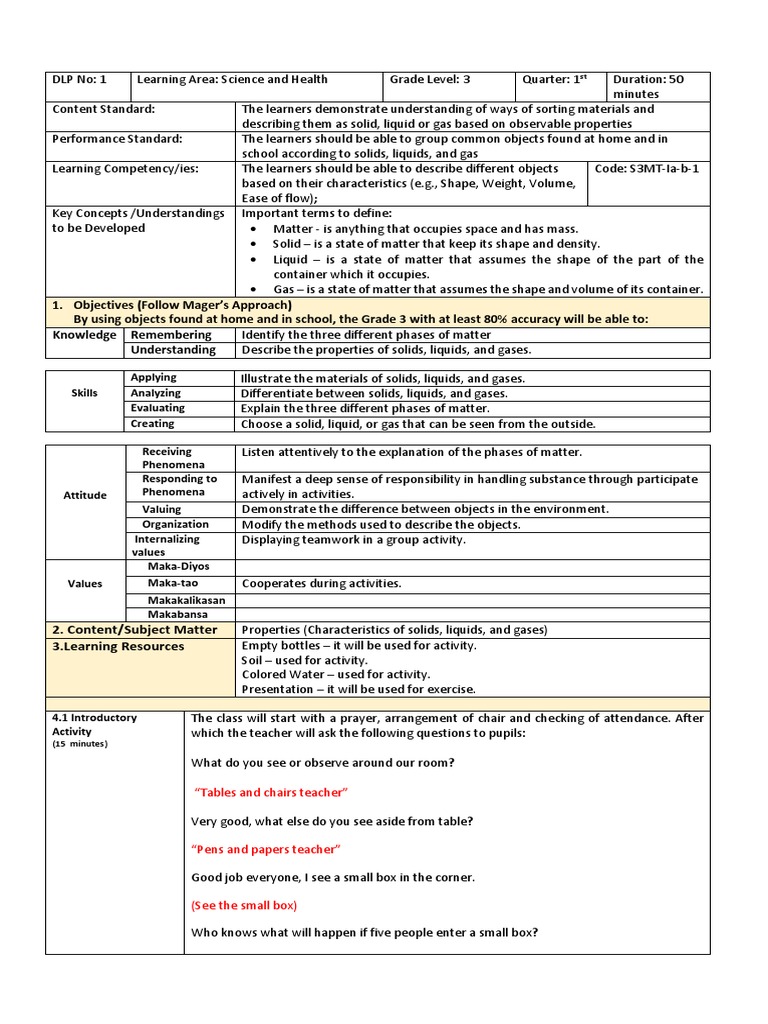 Lesson Plan | PDF | Gases | Matter