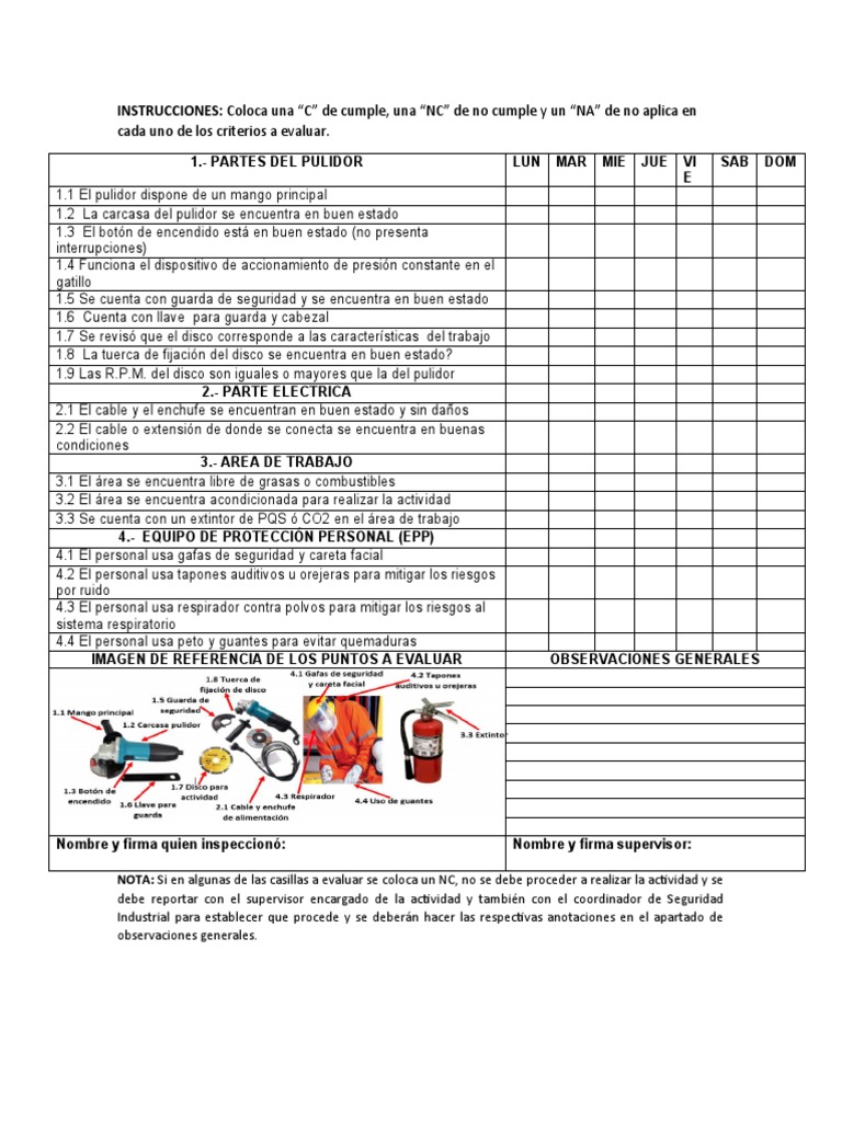 Inspección y Checklist de Pulidoras | PDF