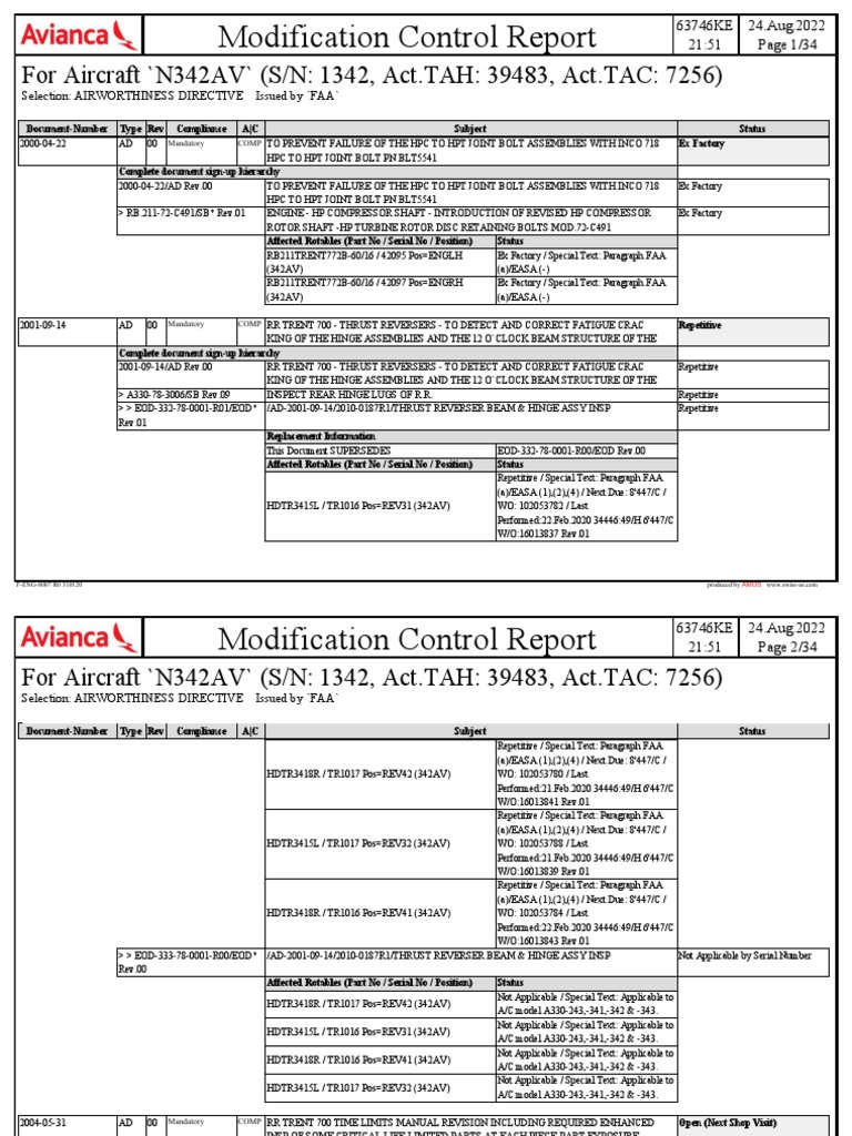Modification Control Report52462124082022 | PDF | Transport | Aviation