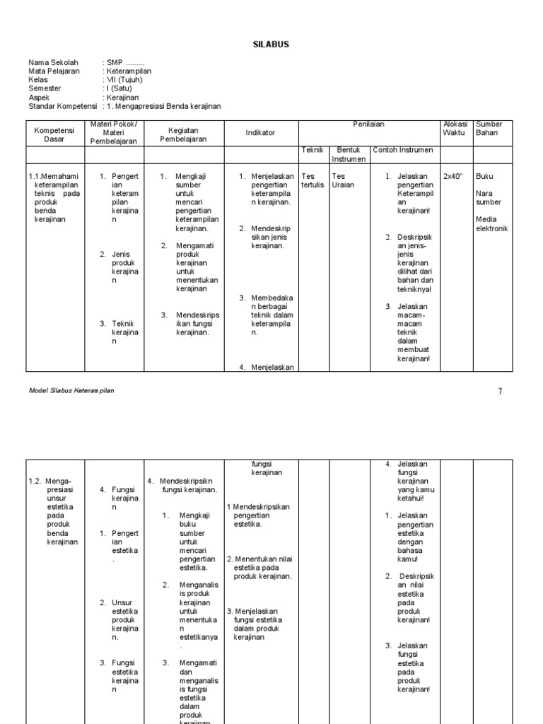 Contoh Silabus Keterampilan | PDF | Seni | Komputer