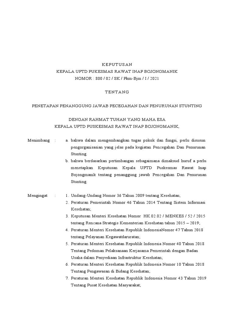 SK Tim Penurunan Dan Penceghan Stunting | PDF