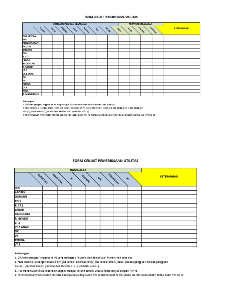 Form Ceklis Fasilitas | PDF