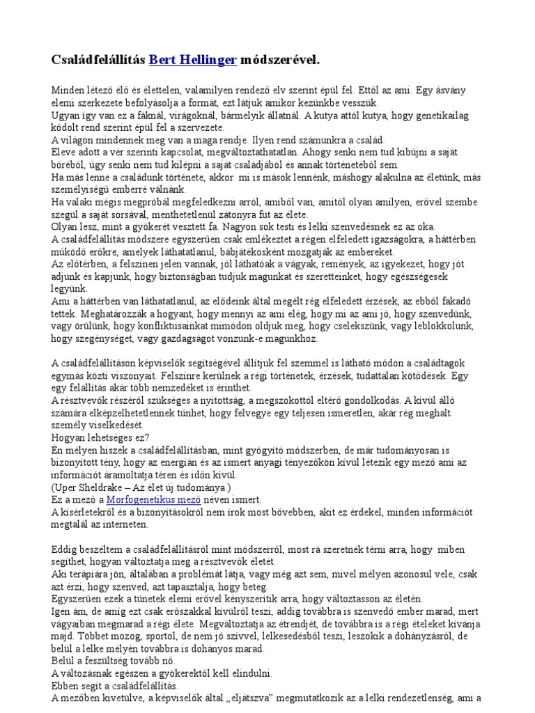 Családfelállítás Bert Hellinger Módszerével | PDF