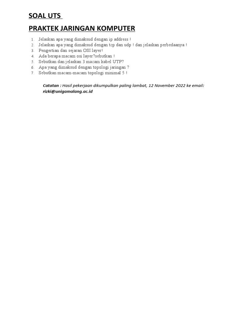 Soal Uts Praktek Jaringan Komputer | PDF
