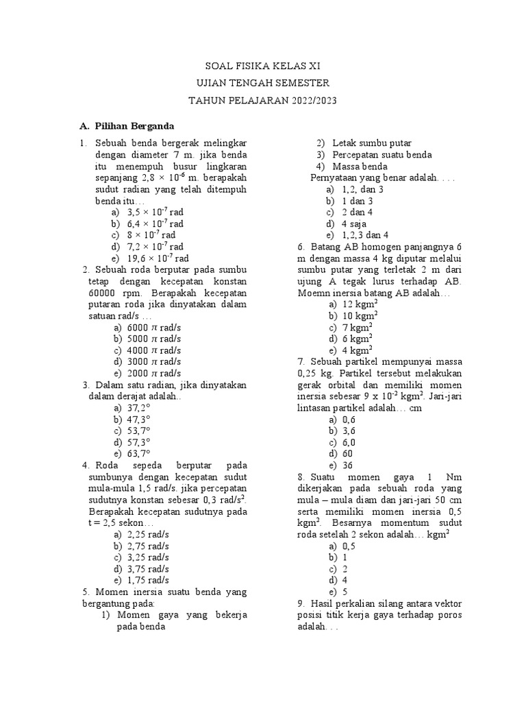 Soal Fisika Kelas Xi | PDF