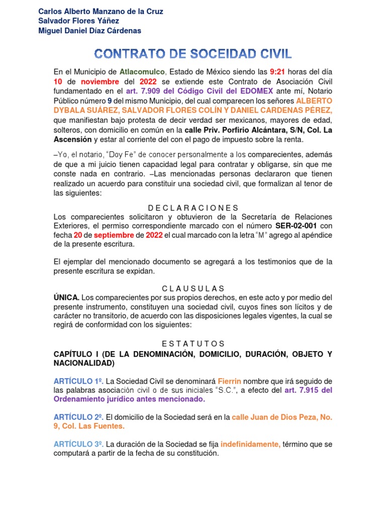 Contrato de Sociedad Civil | PDF | México | Justicia