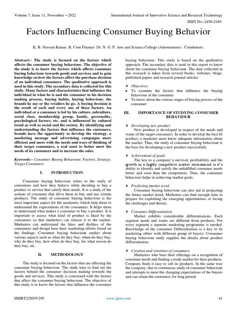 Factors Influencing Consumer Buying Behavior | PDF | Behavior | Consumer Behaviour