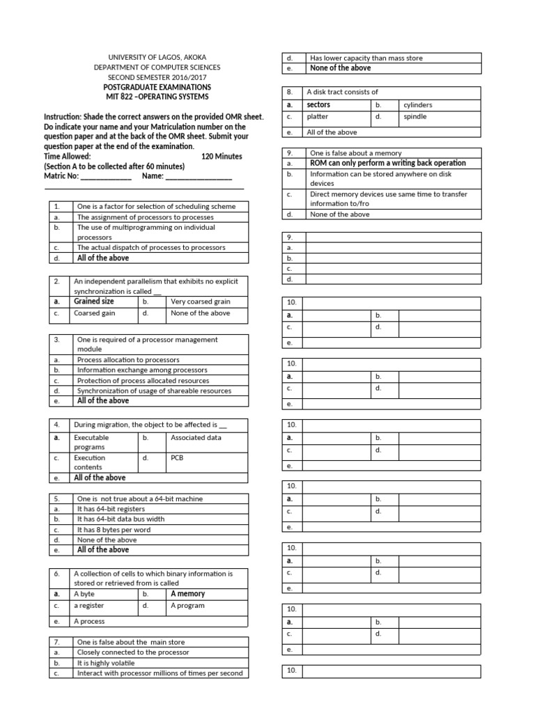 MIT 822 Operating Systems Exam Guide | PDF | Process (Computing ...