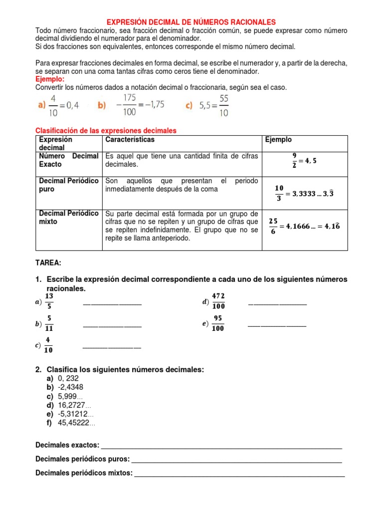 Expresión Decimal de Fracciones | PDF | Decimal | Números