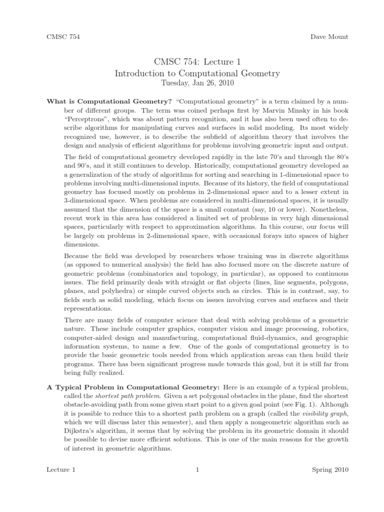 CMSC 754: Lecture 1 Introduction To Computational Geometry: Tuesday, Jan 26, 2010 | PDF ...