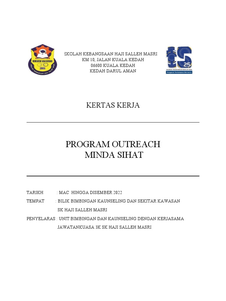 Kertas Kerja Sudut Minda Sihat 2022 | PDF