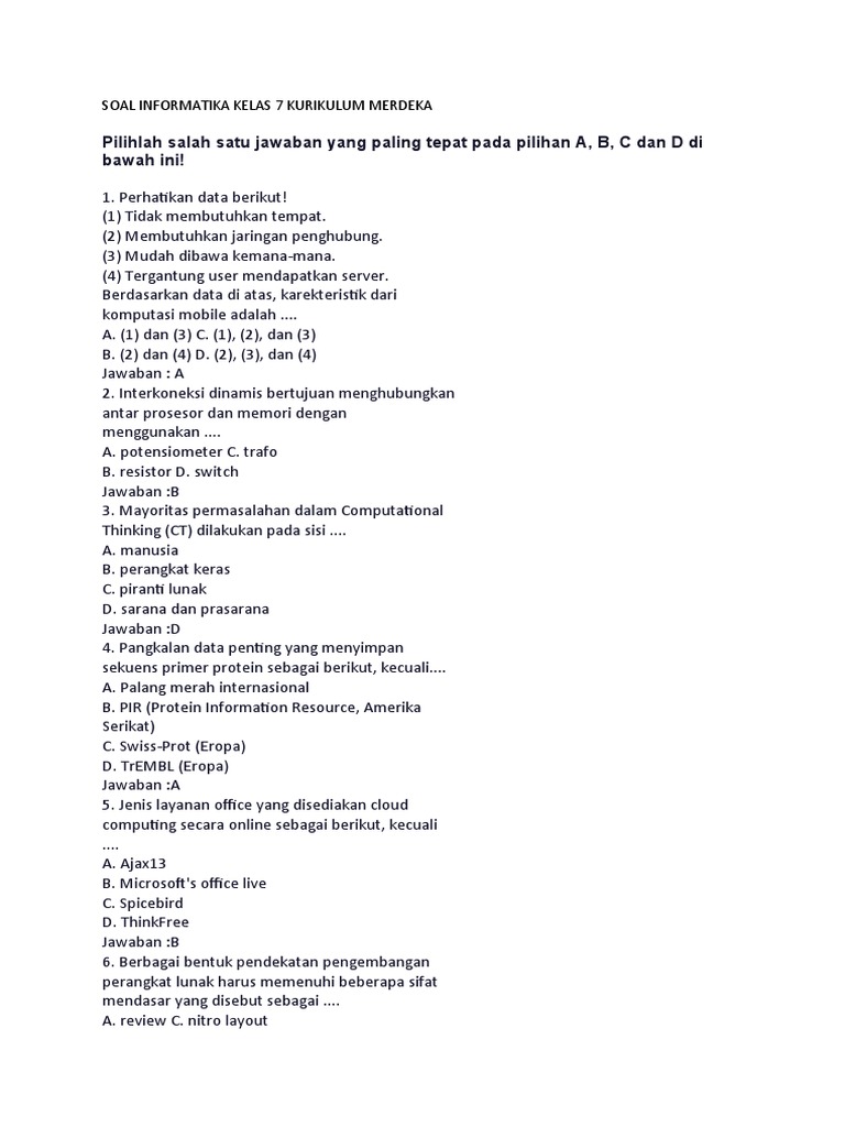 Soal Informatika Kelas 7 | PDF