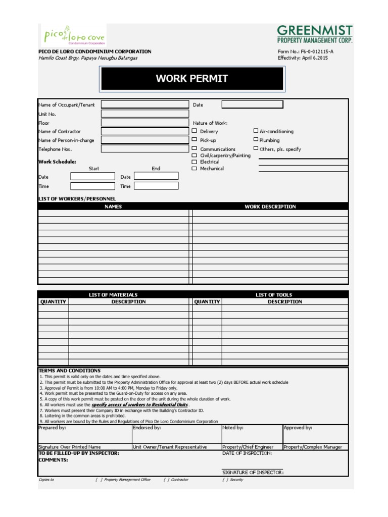 WORK PERMIT (Newest) | PDF | General Contractor | Real Estate