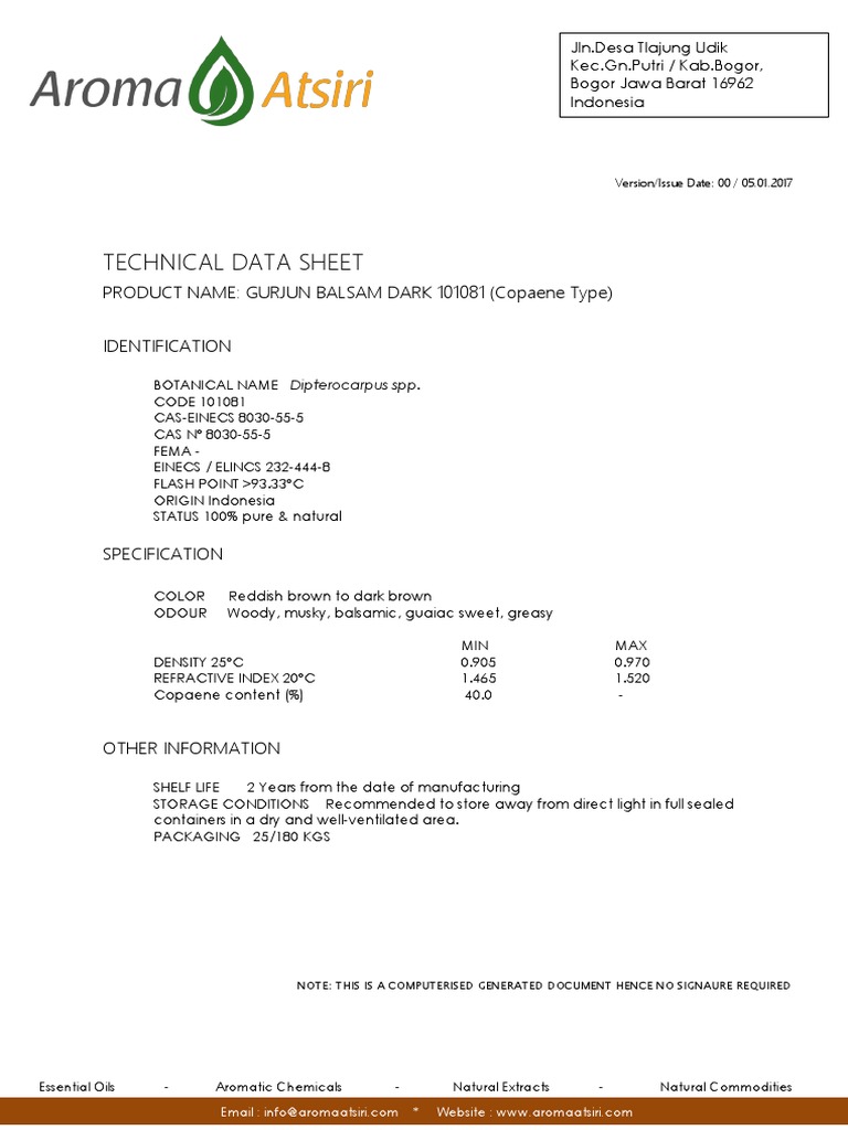 Specification Gurjun Balsam Copaene Dark | PDF