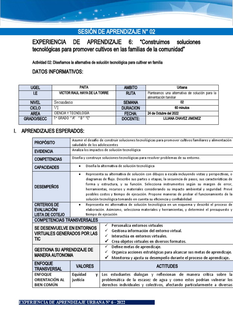 2°sesion 2 Cyt Urbano Eda 6 | PDF | Aprendizaje | Maestros