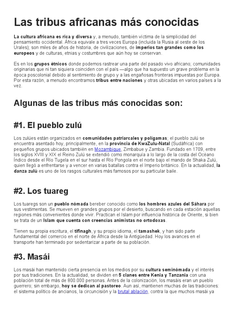 Las Tribus Africanas Más Conocidas | PDF | África
