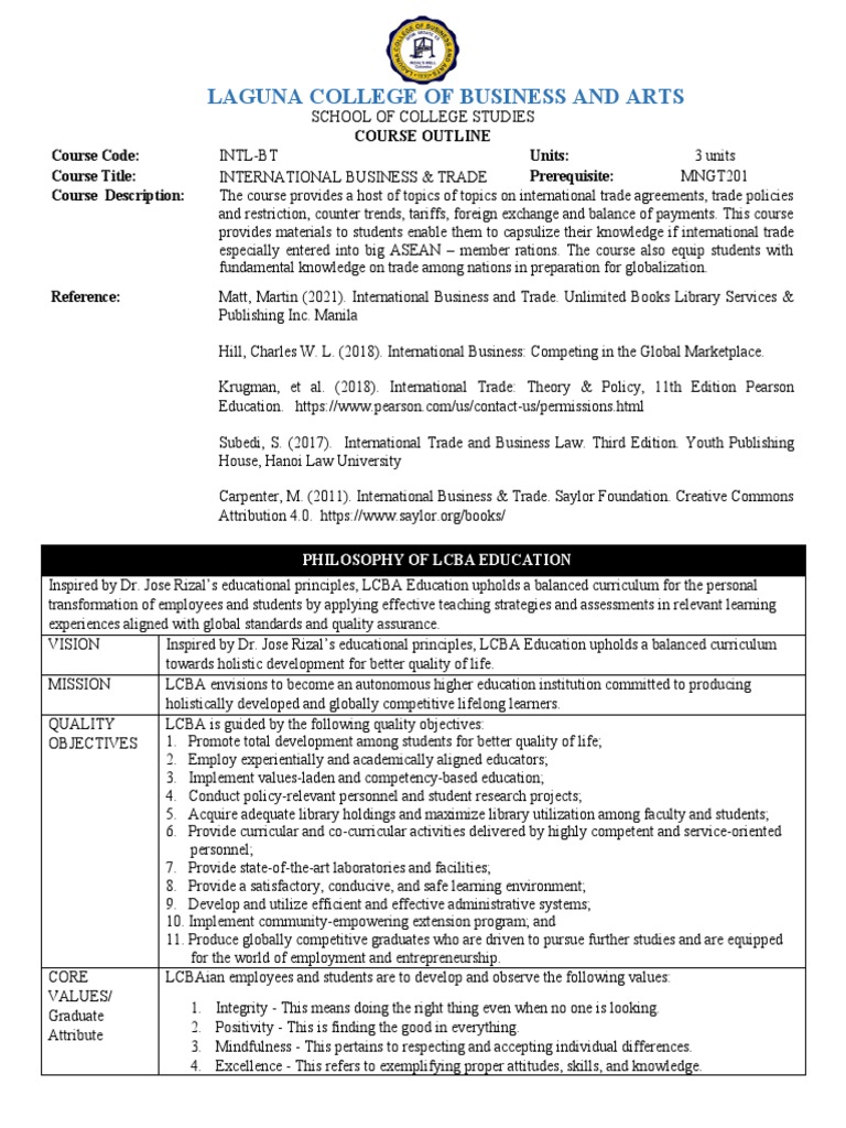 Intl Business & Trade Course Outline | PDF | International Business ...